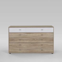 Pharao24.de Sideboard in Eiche S&auml;gerau Wei&szlig; Schubladen
