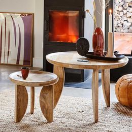 Pharao24.de Wohnzimmer Tisch Set in modernem Design Mangobaum Massivholz (zweiteilig)