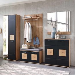 Pharao24.de Komplett Garderobe modern in Wildeichefarben Schwarz (f&uuml;nfteilig)