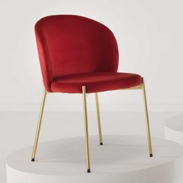 Pharao24.de Samt Esstischst&uuml;hle Rot mit Gestell aus Metall Goldfarben (4er Set)