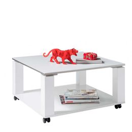 Pharao24.de Hochglanz Couchtisch 76x76 cm in Wei&szlig; Rollen