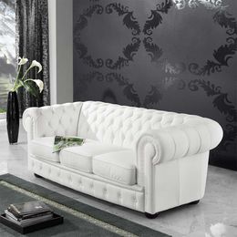 Pharao24.de Echtledersofa weiss im Chesterfield Look drei Sitzpl&auml;tzen