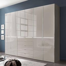 Pharao24.de Schlafzimmerschrank XL Kleiderschrank Front glasbeschichtet mit f&uuml;nf Schubladen