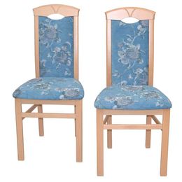Pharao24.de Polsterstuhl Esszimmer modern mit Blumen Motiv Blau (2er Set)
