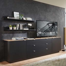 Pharao24.de XL Sideboard modern in Schwarz und Wildeiche NB 240 cm breit
