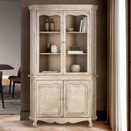 Pharao24.de Wohnzimmervitrine Vitrinenschrank im Shabby Chic Stil mit Antik Finish