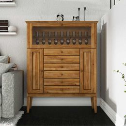 Pharao24.de Esszimmer Highboard mit Glasklappe Wildeiche Massivholz