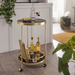 Pharao24.de Serviertisch in Goldfarben runder Schwarzglasplatte