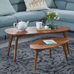 Pharao24.de Design Couchtisch 2er Set Holz im Retrostil Dreifu&szlig;gestell (zweiteilig)