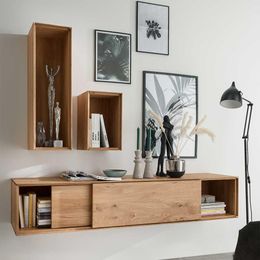 Pharao24.de Designer Wohnwand aus Wildeiche Massivholz ge&ouml;lt (dreiteilig)