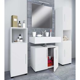 Pharao24.de Badm&ouml;bel Set schlicht weiss melaminbeschichtet 160 cm hoch (vierteilig)