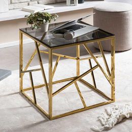 Pharao24.de Beistelltisch Glas und Metall in modernem Design Gestell Goldfarben