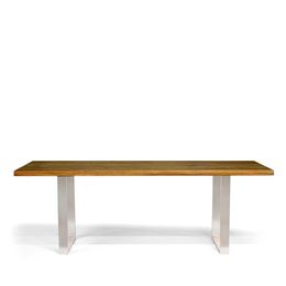 Pharao24.de Esstisch aus Eiche Massivholz und Edelstahl 75 cm hoch