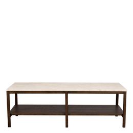 Pharao24.de Couchtisch mit Marmorplatte in Beige Sechsfu&szlig;gestell Eiche dunkel
