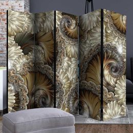 Pharao24.de XL Paravent Umkleide Floral Goldfarben und Grau