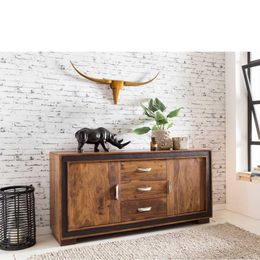 Pharao24.de Wohnzimmer Sideboard aus Sheesham Massivholz Kunstleder