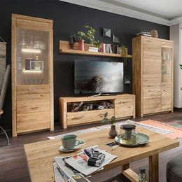 Pharao24.de Wohnzimmerwand modern aus Wildeiche Massivholz ge&ouml;lt (vierteilig) Pharao24