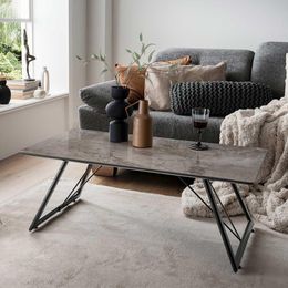 Pharao24.de Couchtisch Marmor Optik dunkelgrau mit B&uuml;gelgestell Metall