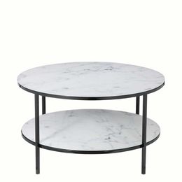 Pharao24.de Runder Couchtisch mit Glasplatten Marmoroptik Wei&szlig; Grau