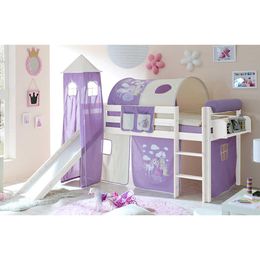 Pharao24.de M&auml;dchen Halbhochbett in Wei&szlig; Kiefer massiv Prinzessin Design