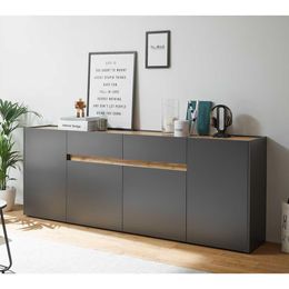 Pharao24.de Esszimmer Sideboard in Anthrazit und Wildeiche Optik 4 t&uuml;rig und 2 Schubladen