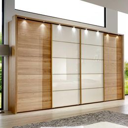 Pharao24.de Schiebet&uuml;renschrank in Creme mit Eiche Massivholz