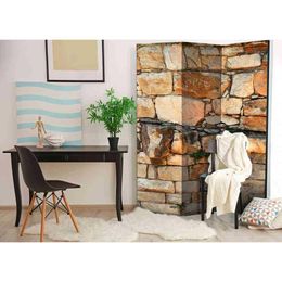 Pharao24.de Leinwand Paravent mit Natursteinmauer Motiv 3 Elementen