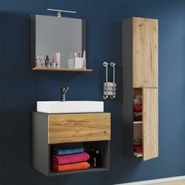 Pharao24.de Waschplatz Set mit Spiegel f&uuml;r die Wandmontage 52 cm tief (dreiteilig)