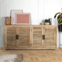 Pharao24.de Sideboard Kommode in Mangoholz Naturfarben mit Lamellen T&uuml;ren