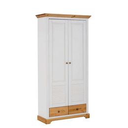 Pharao24.de Garderobenschrank im Landhausstil Wei&szlig; und Kiefer Honigfarben