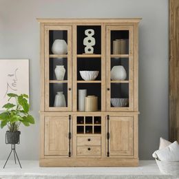 Pharao24.de Wohnzimmerschrank Standvitrine im Landhausstil in Eiche Gold