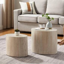 Pharao24.de Satztisch Couchtisch Set in Beige und Marmor Optik (zweiteilig)