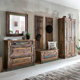Pharao24.de Garderobenm&ouml;bel im Shabby Chic Design Bunt Braun (sechsteilig) aus Recyclingholz Pharao24
