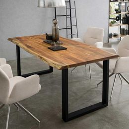 Pharao24.de Baumkanten Tisch Esszimmer im Industry und Loft Stil B&uuml;gelgestell