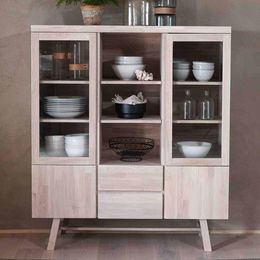 Pharao24.de Highboard aus Eiche White Wash massiv Glas