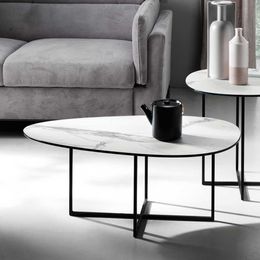 Pharao24.de Designercouchtisch oval mit Glasplatte Metall B&uuml;gelgestell
