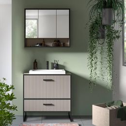Pharao24.de Badm&ouml;bel-Kombination Badezimmer-Komplettset in Hellgrau und Schwarz (zweiteilig)