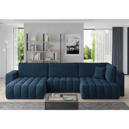Pharao24.de Sofa Couch in Dunkelblau aus Samt
