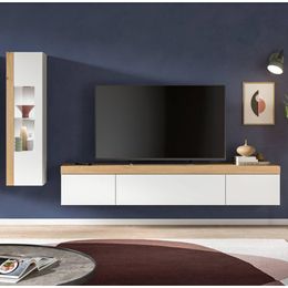 Pharao24.de Wohnzimmer Anbauwand Wohnzimmerschrankwand in Wildeichefarben und Wei&szlig; (zweiteilig)
