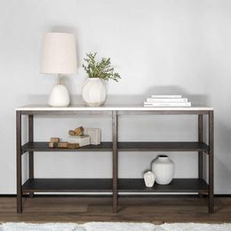 Pharao24.de Modernes Esszimmer Regal in Eiche dunkel Marmorplatte in Beige