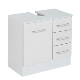 Pharao24.de Wei&szlig;er Waschbeckenunterschrank 60 cm breit T&uuml;r und Schubladen