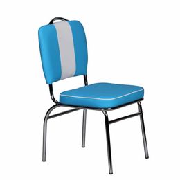 Pharao24.de Retro Stuhl in Blau Wei&szlig; Chrom