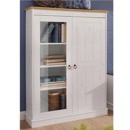 Pharao24.de Highboard Wohnzimmerschrank in Wei&szlig; mit Glast&uuml;r