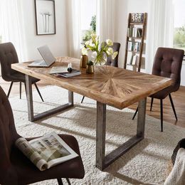 Pharao24.de Tisch Massivholz Industrial mit B&uuml;gelgestell 180x90 und 200x100