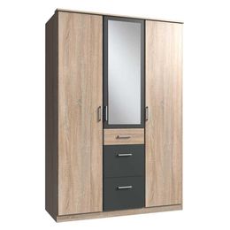 Pharao24.de Schlafzimmerkleiderschrank mit Spiegelt&uuml;r in Eiche S&auml;gerau Dunkelgrau