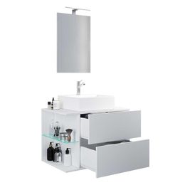 Pharao24.de Badezimmerm&ouml;belset 2-teilig weiss f&uuml;r die Wandmontage LED Beleuchtung (zweiteilig)