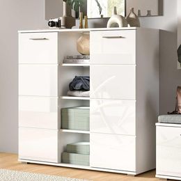 Pharao24.de Garderobenkommode in Wei&szlig; Hochglanz 108 cm hoch - 110 cm breit