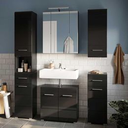 Pharao24.de Komplettes Badezimmer Set in Schwarz Hochglanz modern (f&uuml;nfteilig)