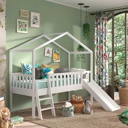 Pharao24.de Kinderzimmerbett Haus mit Rutsche inklusive Leiter 202 cm hoch