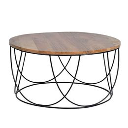 Pharao24.de Couchtisch Sofatisch aus Metall und Mangobaum Massivholz
